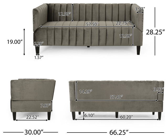 Judson Channel Stitch Velvet 3-Seater Sofa - Transitional - Sofas - by ...