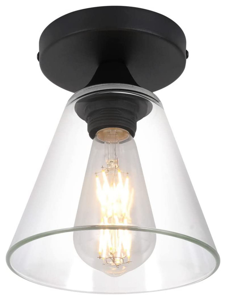 Black Semi Flush Mount Ceiling Light, Glass, Farmhouse - Transitional ...