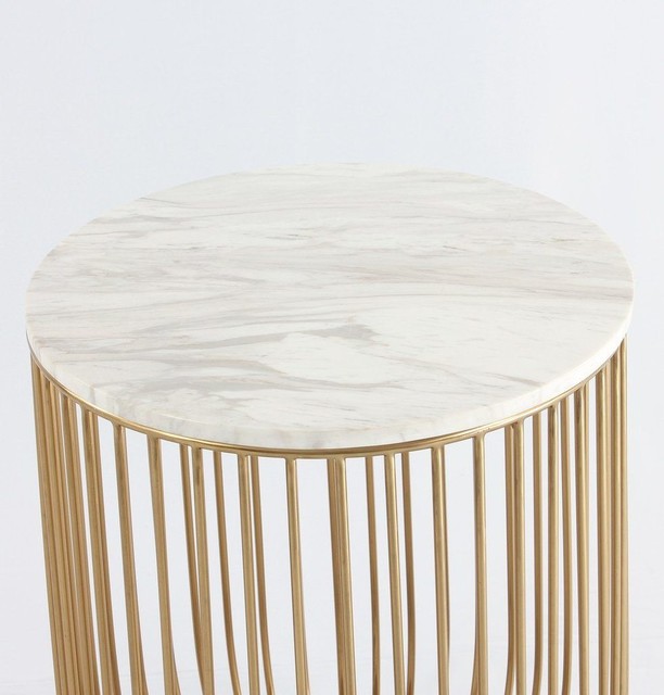 Mie Side Table, Carrara Marble Top and Gold Base - Contemporary - Side ...