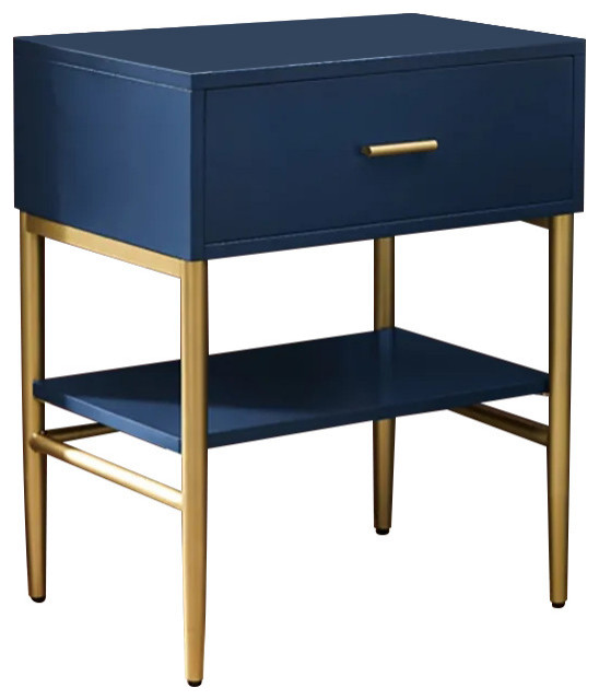Nordic Blue Nightstand With Drawer and Shelf - Midcentury - Nightstands ...