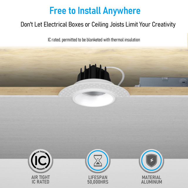 4 Pack 5CCT Commercial Trimless 2" LED Recessed Light With J-Box ...