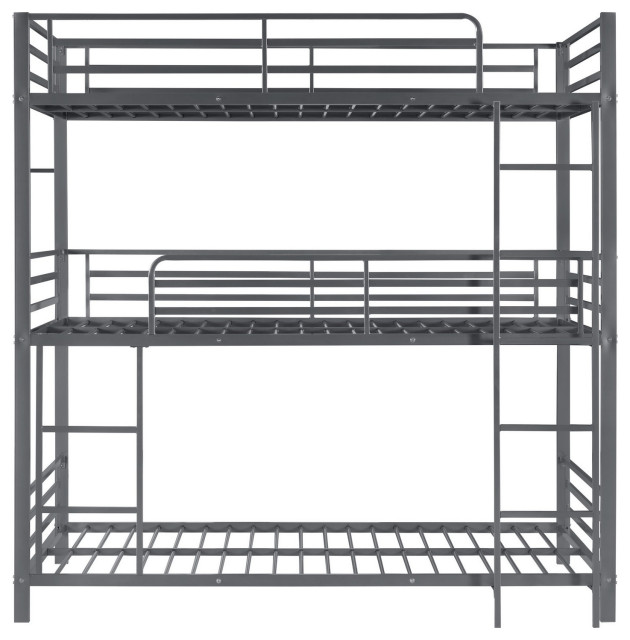 Benzara BM280344 Metal Twin Size Triple Bunk Bed, Ladder, Guard Rails ...