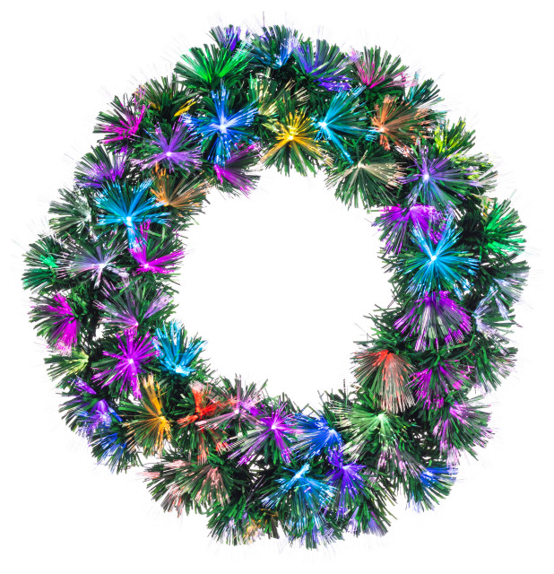 24" Pre-lit UL Color Changing Fiber Optic Wreath With Multi-Color LED ...