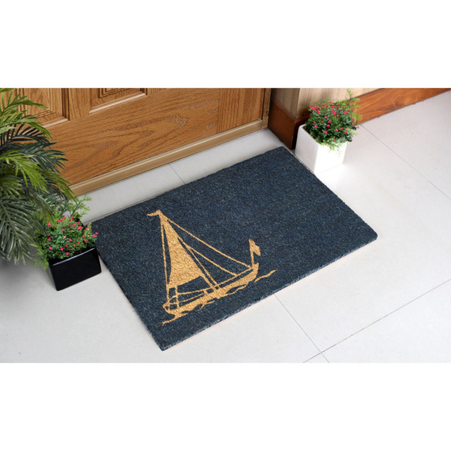 Navy Blue Machine Tufted Yacht Doormat, 18" x 30", 18" x 30" - Beach ...