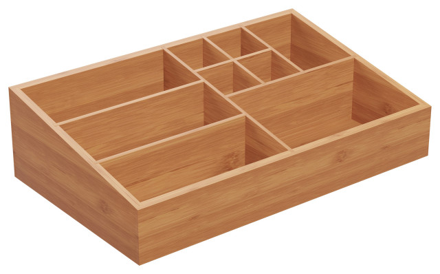 10 Compartment Bamboo Organizer- Desk Caddy-Bathroom Countertop Storage ...