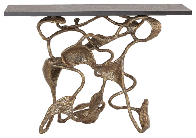 Modern Abstract Sculptural Vines Console Table Bronze Black Marble ...