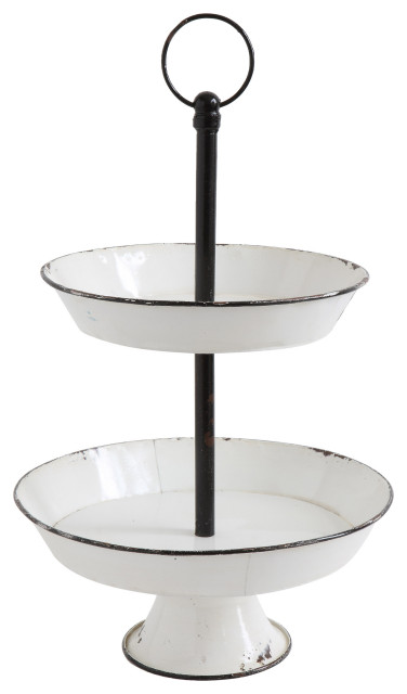 Decorative 2-Tier Enameled Metal Tray with Distressed Finish & Handle ...