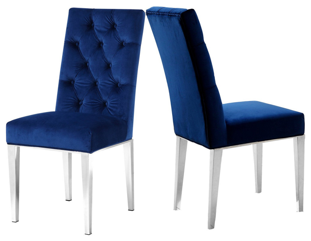 Set of 2 Dining Chair, Chrome Legs With Diamond Button Tufted Back ...
