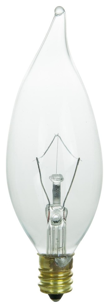 Sunlite 40 Watt Flame Tip Chandelier, Candelabra Base, Clear ...