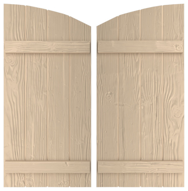 11"Wx24"H Hand Hewn Joined BnB Elliptical Top Faux Wood Shutters, 22"W ...
