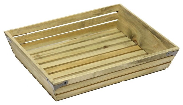 Natural Wood Large Shallow Rectangle Crate With Metal Corner Design ...