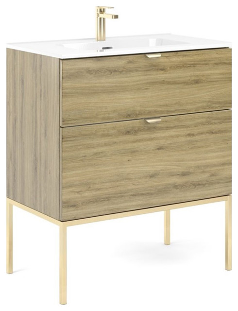 Randalco Aspen 32" Wood Bathroom Vanity with Sink in Ginger Oak/Glossy ...