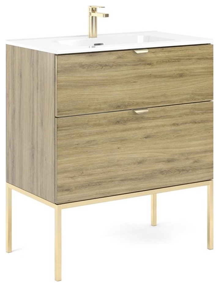 Randalco Aspen 32" Wood Bathroom Vanity with Sink in Ginger Oak/Glossy ...