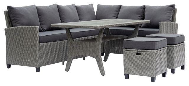 Outdoor Wicker Patio Sectional Sofa and Ottoman Set, Table - Tropical ...