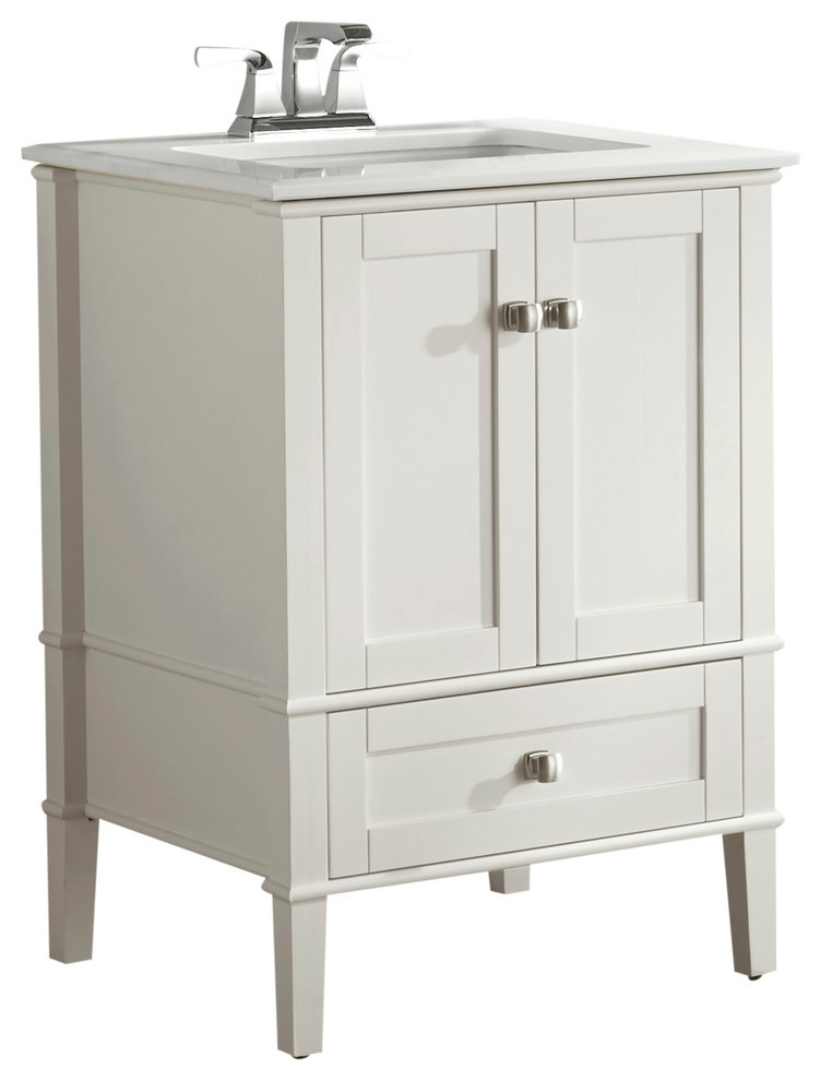 Chelsea Bath Vanity, Soft White With White Engineered Quartz Marble Top ...