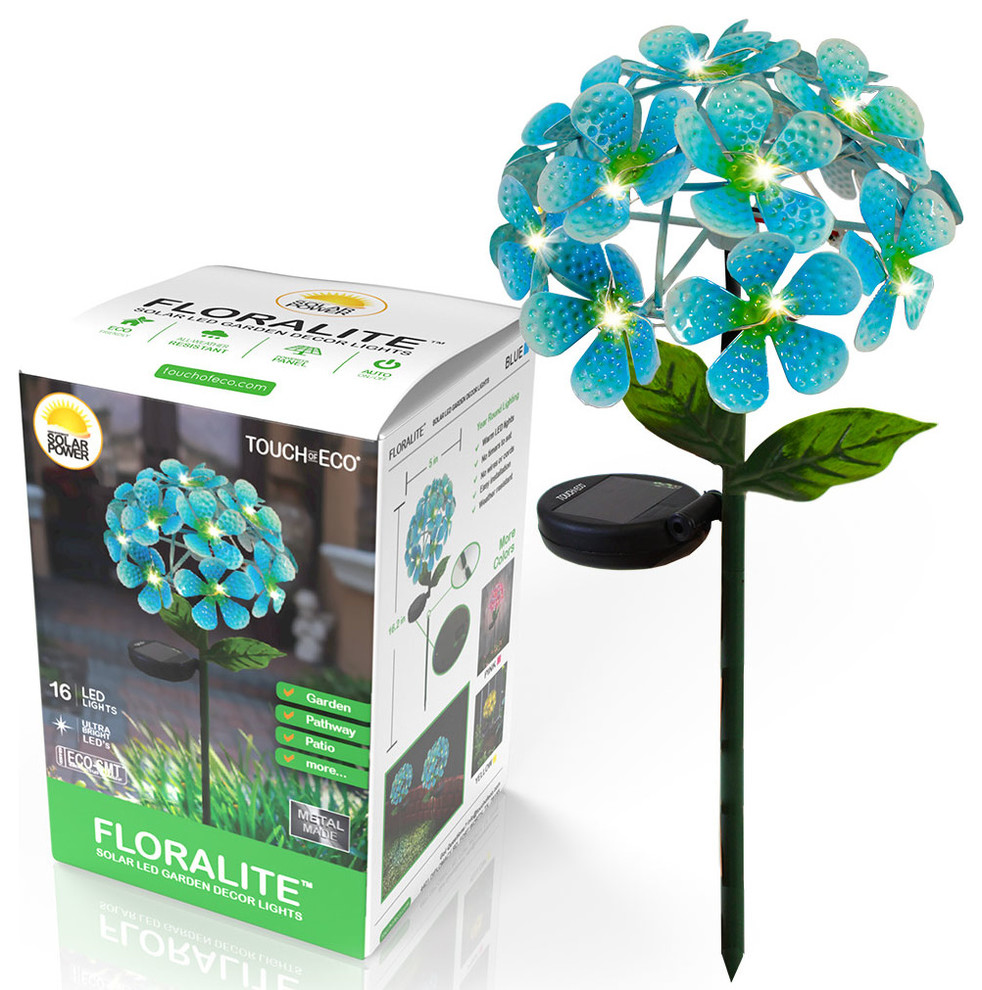 Solar LED Metal Flower Stake Lights, Blue - Contemporary - Path Lights ...
