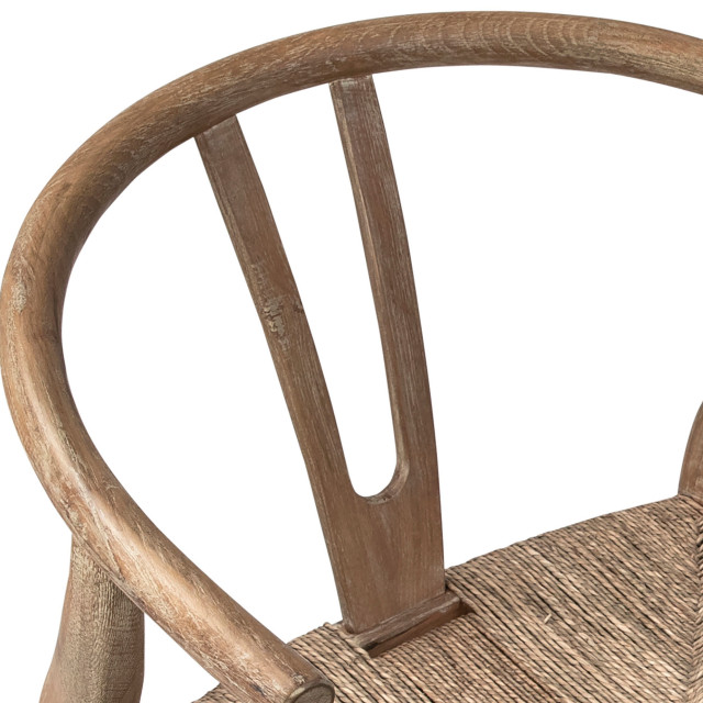 Kairo Oak and Natural Woven Wicker Wishbone Back Dining Stool, Bar ...