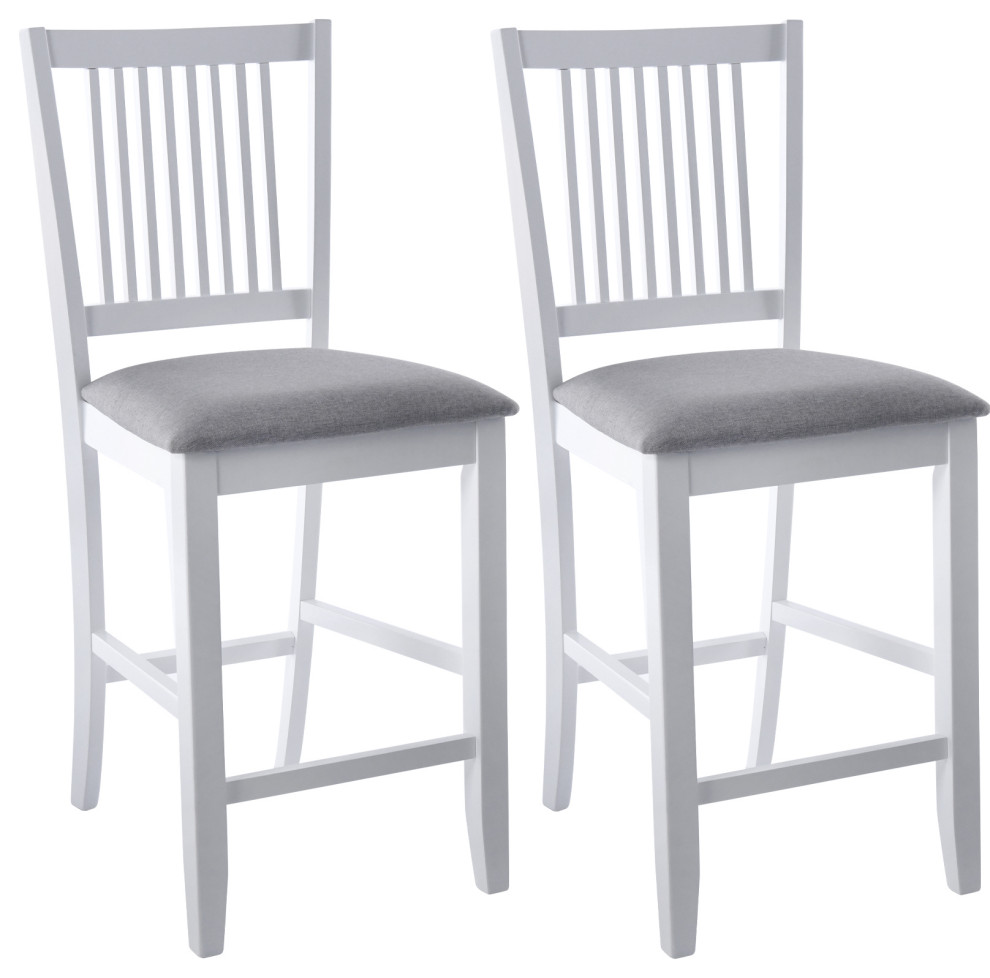 Set of 2 Slat-Back Padded Wood Counter Stools - Transitional - Bar ...