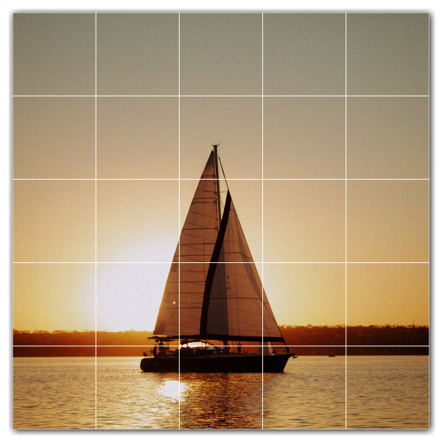 Boat Ceramic Tile Wall Mural HZ500235, 30" Wide x 30" High - Beach ...