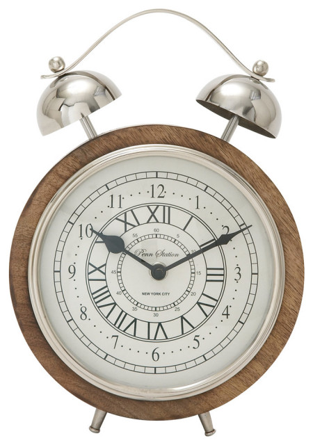 Modern Brown Mango Wood Clock 40656, 7" x 3" x 10" - Midcentury - Desk ...