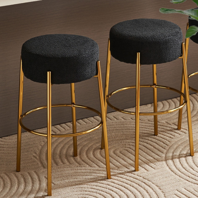 Black Backless Foam Round Bar Stools With Golden Legs Set of 2 ...