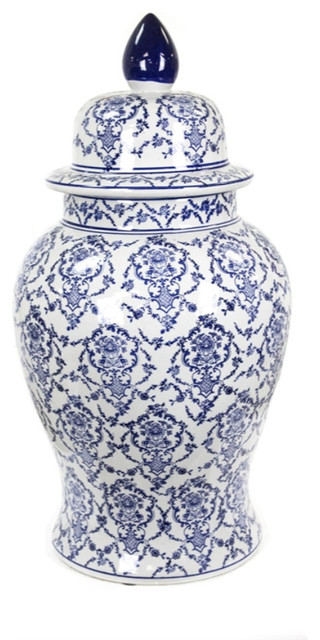 Traditionally Designed Ceramic Temple Jar, Blue And White - Asian ...