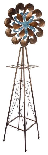 Windmill Flower Swirl Blue and Bronze - Farmhouse - Garden Statues And ...