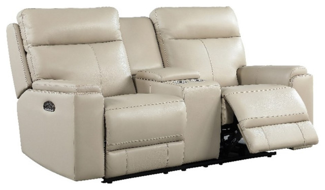 Leather Lusso Luna Modern Genuine Leather Console Loveseat in Taupe ...