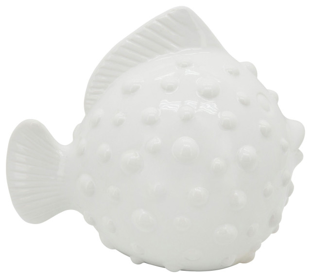 10" Puffer Fish, White - Beach Style - Decorative Objects And Figurines ...