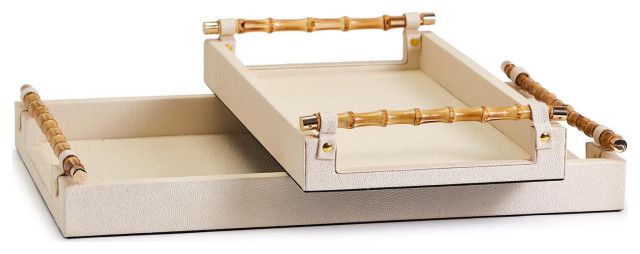 Two's Company Set of 2 Antique Cream Faux Leather Decorative Rectangle ...