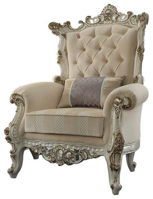 38" Pearl Fabric Striped Tufted Chesterfield Chair - Victorian ...