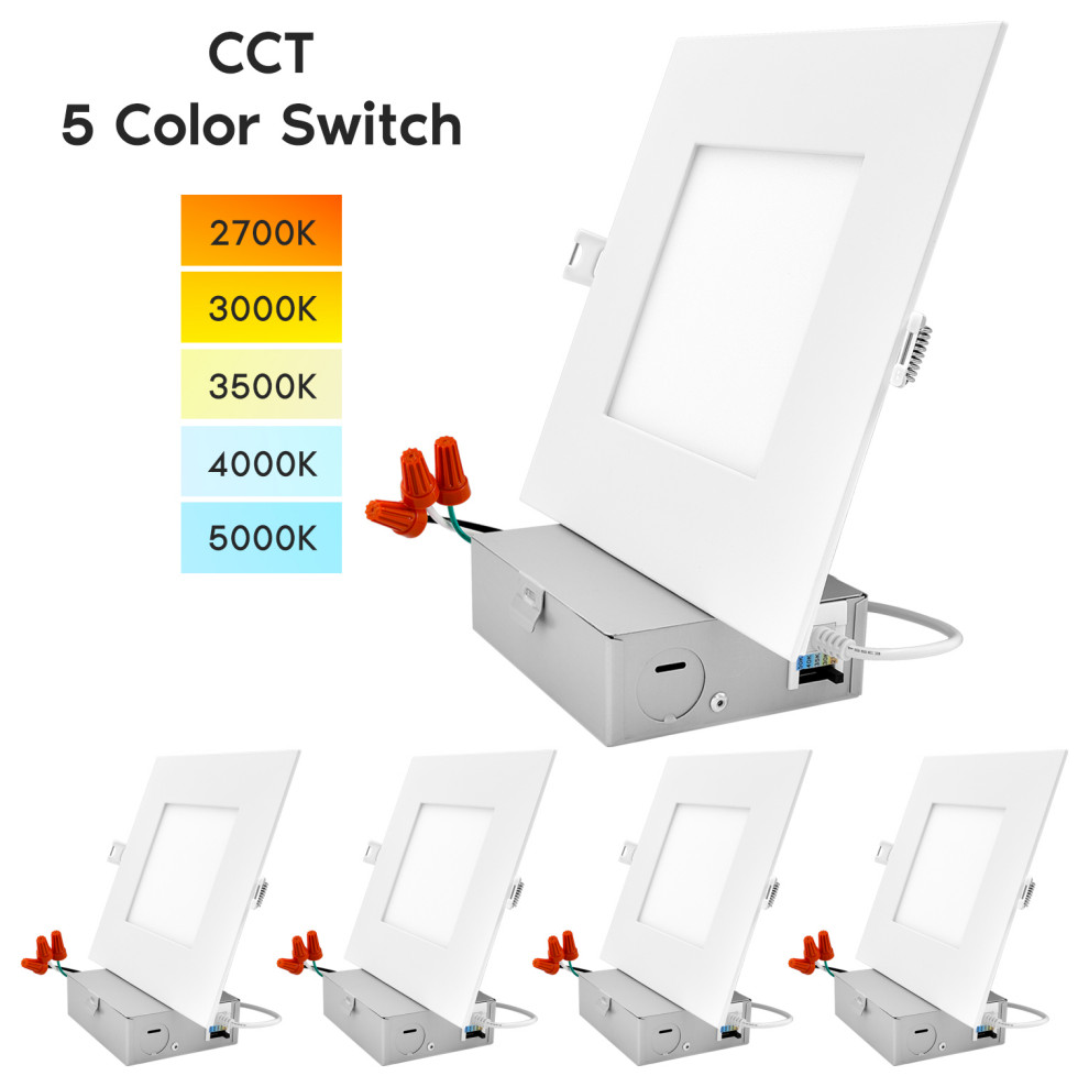 6" Ultra Thin Square LED Recessed Lighting 5 Color Options Dimmable 12W ...