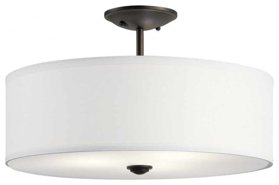 3-Light Semi-Flush Drum Ceiling Fixture in Brushed Nickel White ...