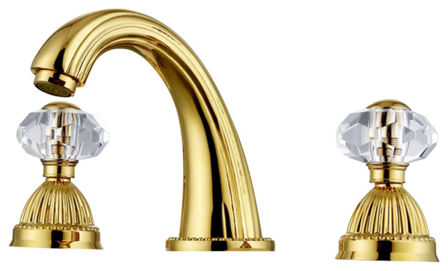 Gold Widespread Lavatory Faucet With Decorative Base and Crystal Design ...