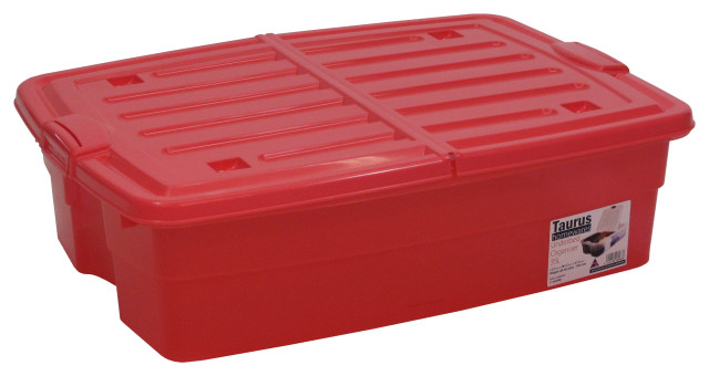Underbed Storage Organizer With Center Hinge Snap Lid 10 Gallon, Coral ...