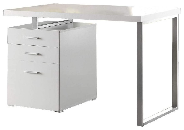 Modern Desk, Silver Frame With Rectangular Top & 3 Drawers ...