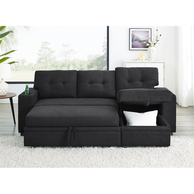 Pemberly Row Polyester Blend Fabric Convertible Sectional in Black ...