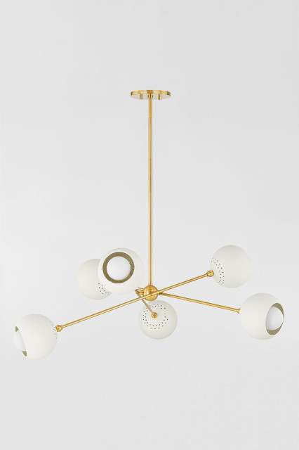 Mitzi Saylor Chandelier Aged Brass/Soft Cream - Midcentury ...