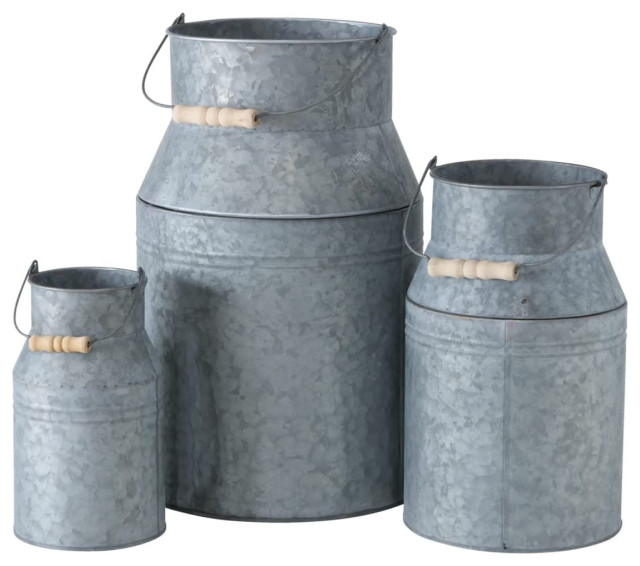 3 Piece Creamery Milk Can Set, 19 1/4 L x 9 1/2 W x 9 1/2 H inches ...