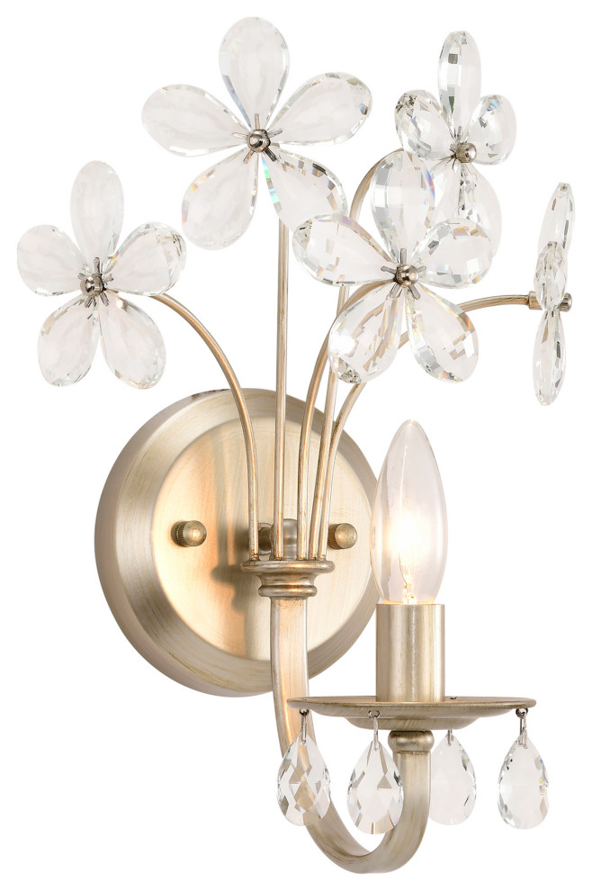 Zelda 1 Light Champagne Daisy Flower Glass Crystal Wall Sconce ...