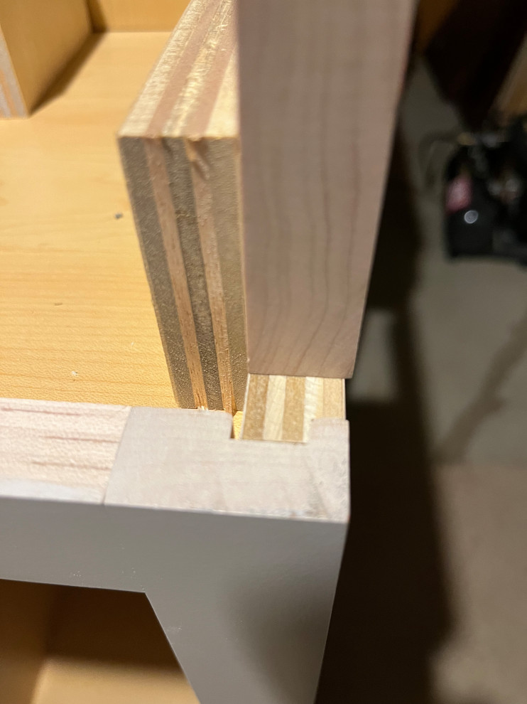 Cabinet crown moulding riser thicker than cabinet sides