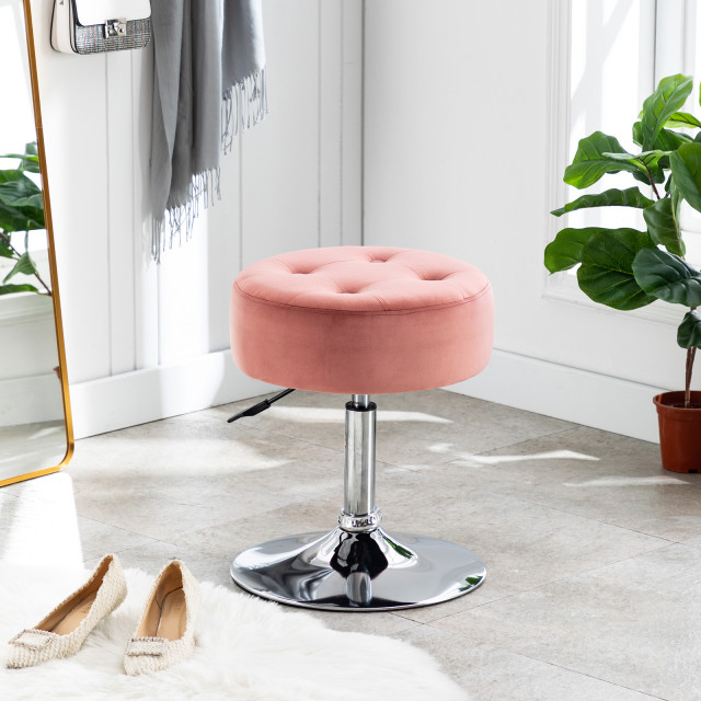Round Swivel Velvet Vanity Stool, Standard - Contemporary - Vanity ...