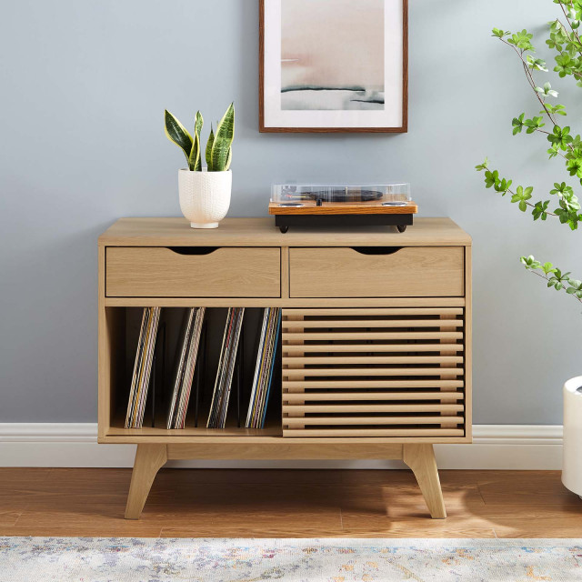 Vinyl Record Side Table Cabinet Stand, Charcoal Wood, Mid Century ...