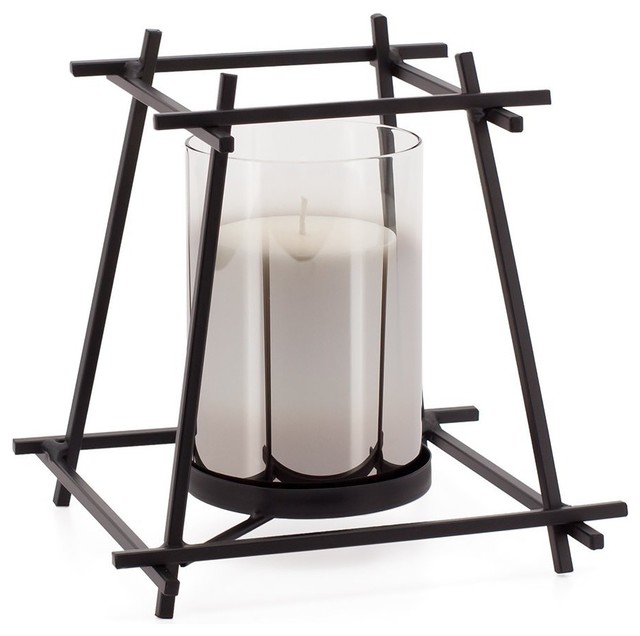 Torre and Tagus Smoke Mirror Glass Hurricane Candle Holder, Small - Transitional - Candleholders ...