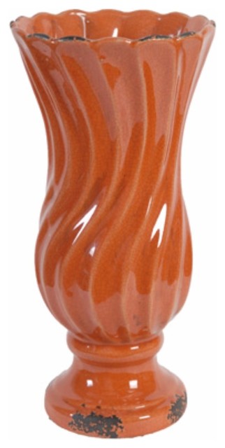 Cora Waves Floral Vase, Orange - Farmhouse - Vases - by Benzara Inc | Houzz