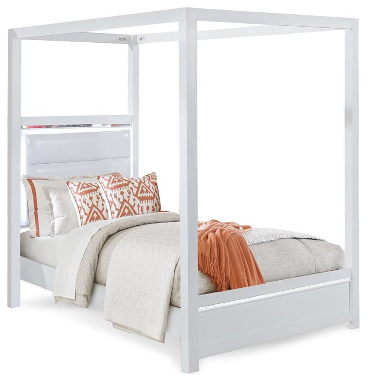 Bella Esprit Solid Wood/Faux Leather Twin Bed Canopy with LED Lighting ...