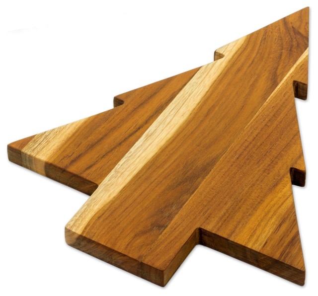 Pine Tree Teak Wood Cutting Board - Rustic - Cutting Boards - by NOVICA ...