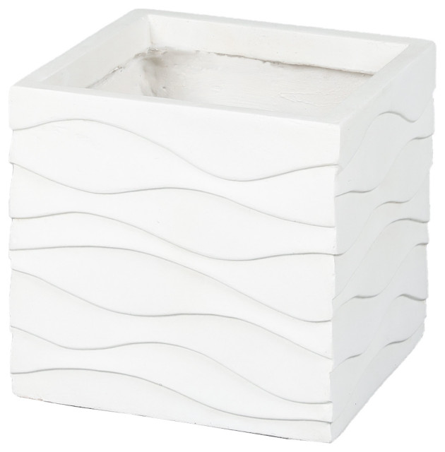 White MgO Wavy Design Square Planter - Contemporary - Outdoor Pots And ...