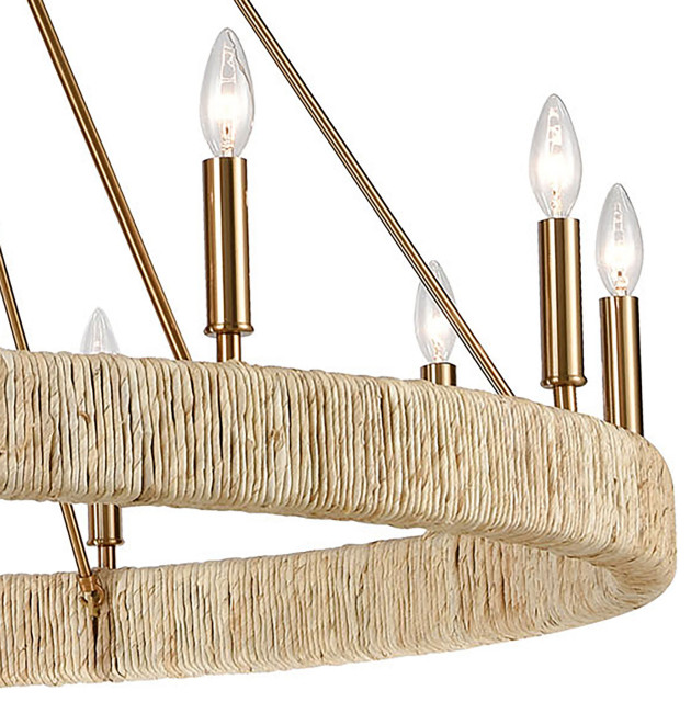 Abaca 12-Light Chandelier, Satin Brass With Abaca Rope Accents - Beach ...