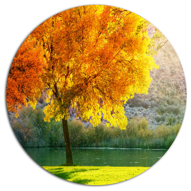 Beautiful Autumn Season In Forest, Landscape Disc Metal Wall Art, Disc ...